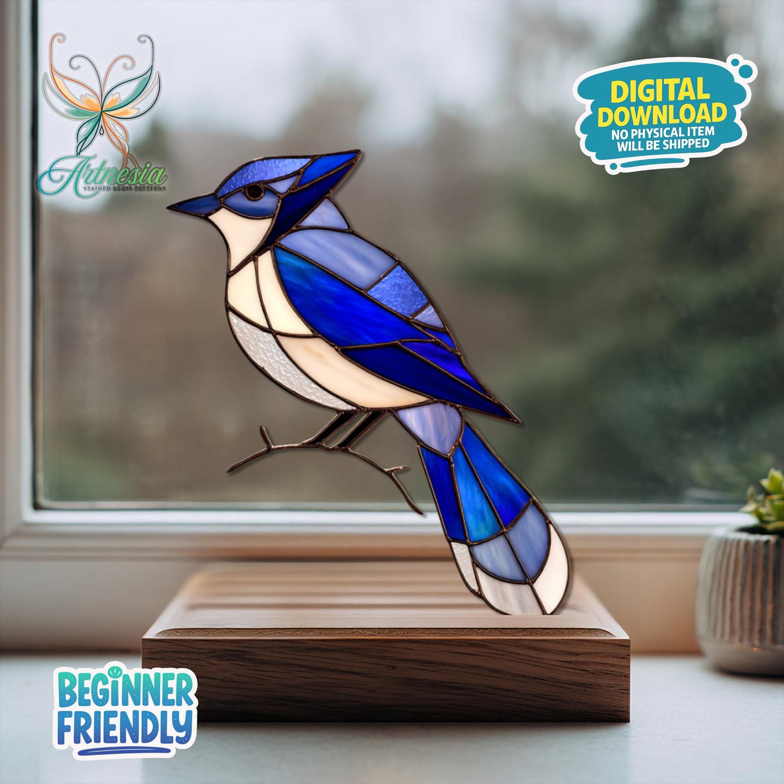 Blue Jay Stained Glass Pattern, Bird Stained Glass, Animal Suncatcher ...