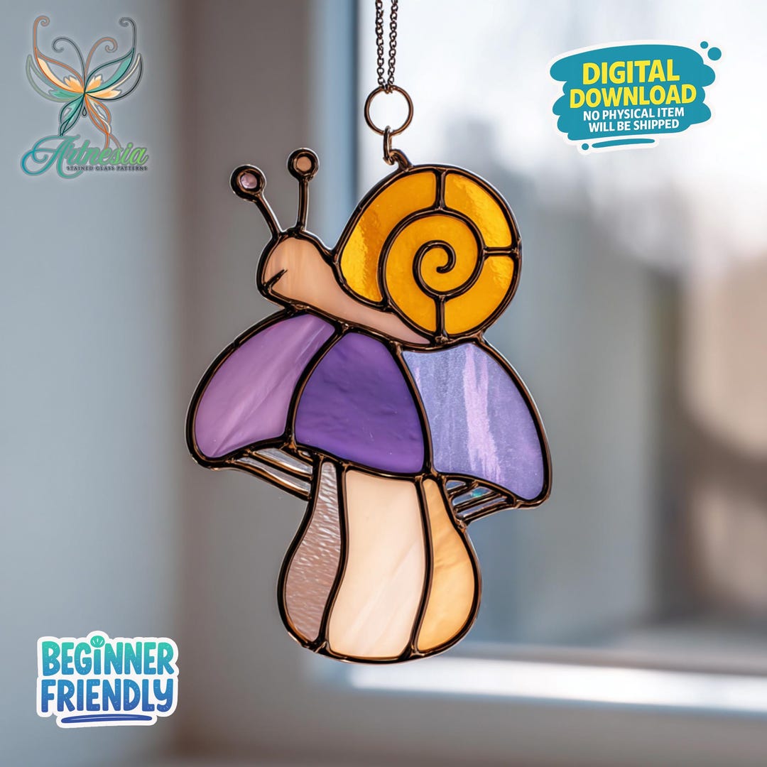 Mushroom With Snail Stained Glass Pattern, Snail Stained Glass ...