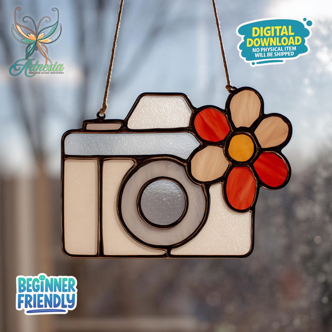 Flower Camera Stained Glass Pattern, Camera Suncatcher, Stained Glass ...