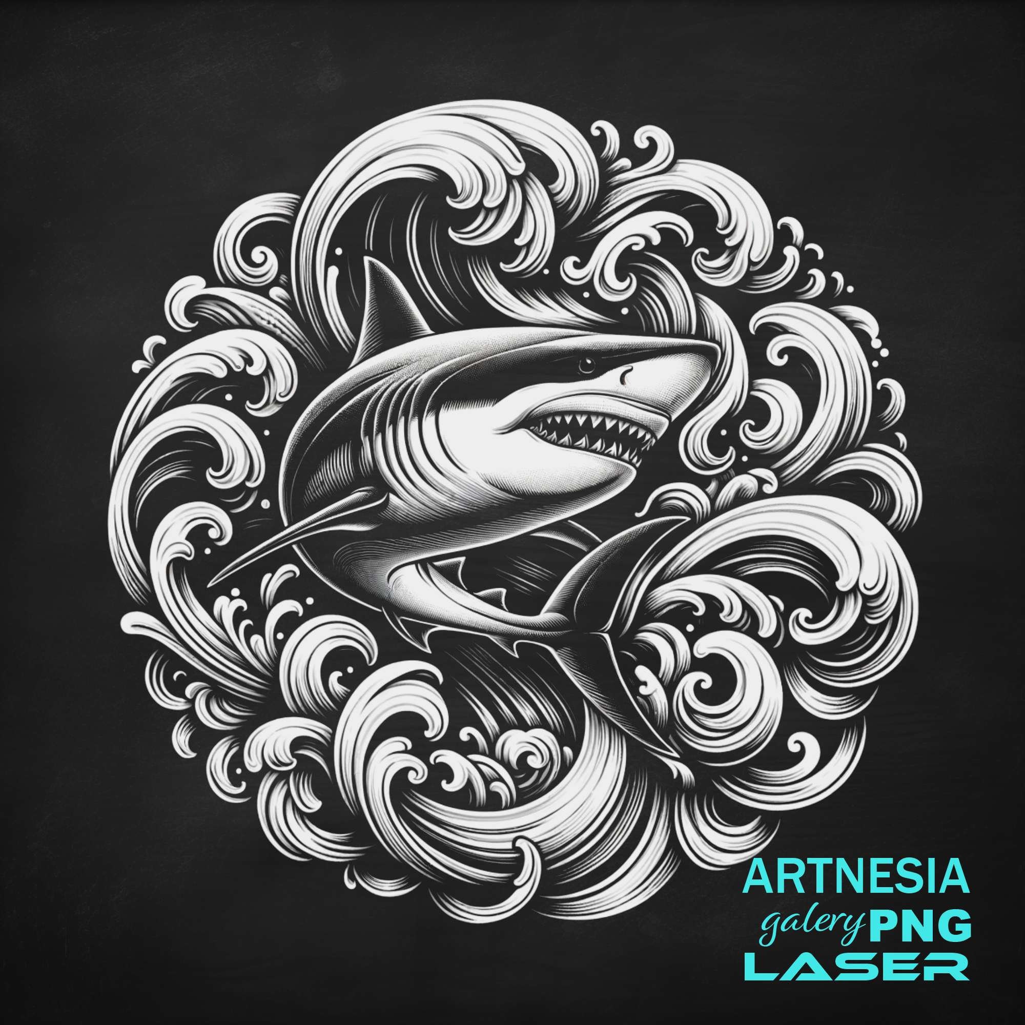 Shark V2 PNG Laser Engraving File for Slate Coaster, Laser Ready Design ...