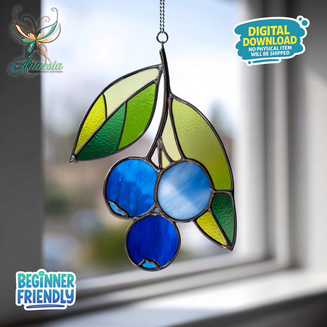 Blueberries Stained Glass Pattern, Blueberries Suncatcher, Stained ...
