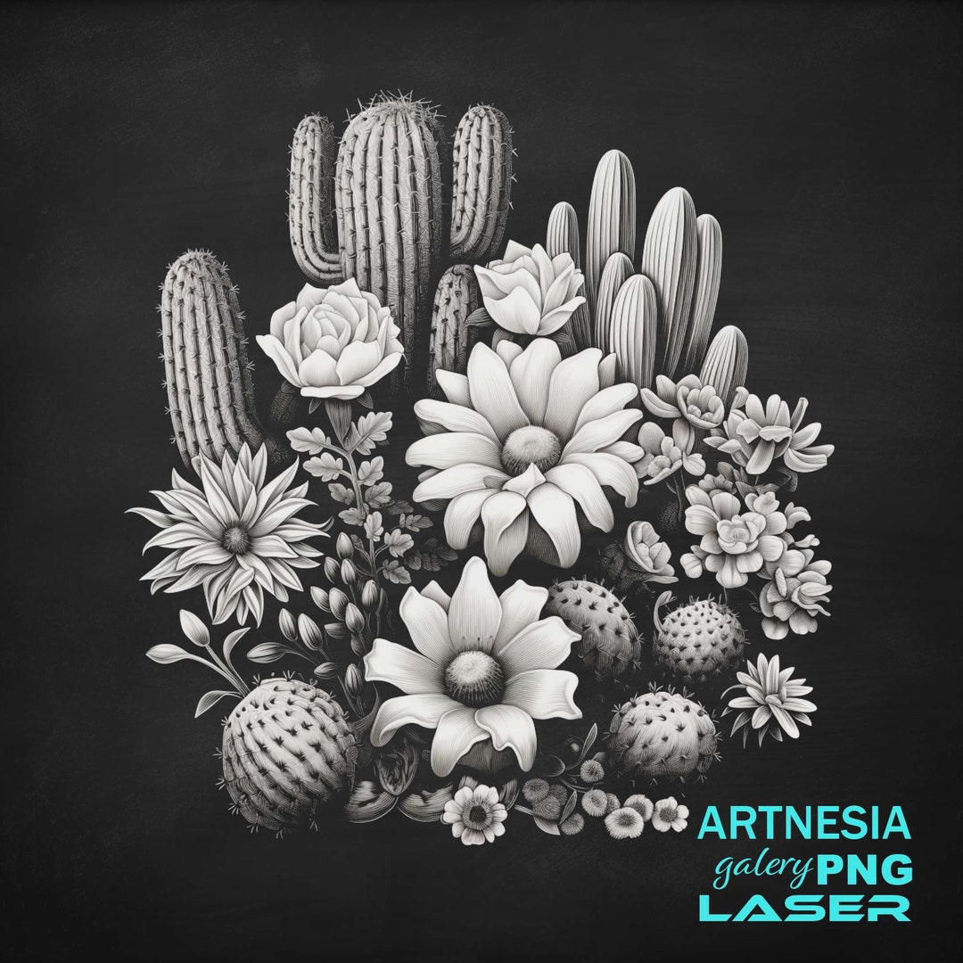 Cactus PNG Laser Engraving File for Slate Coaster, Laser Ready Design ...