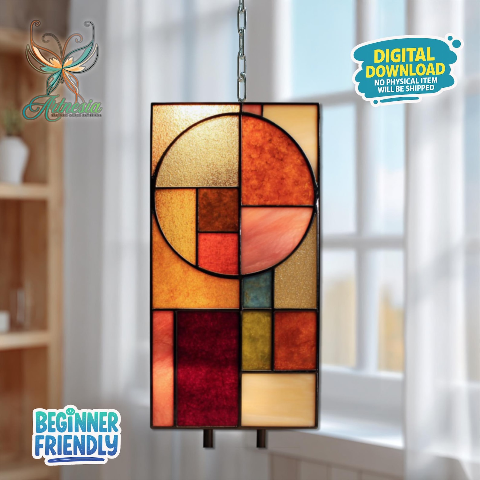 Geometric Panel Stained Glass Pattern, Geometric Stained Glass Art ...