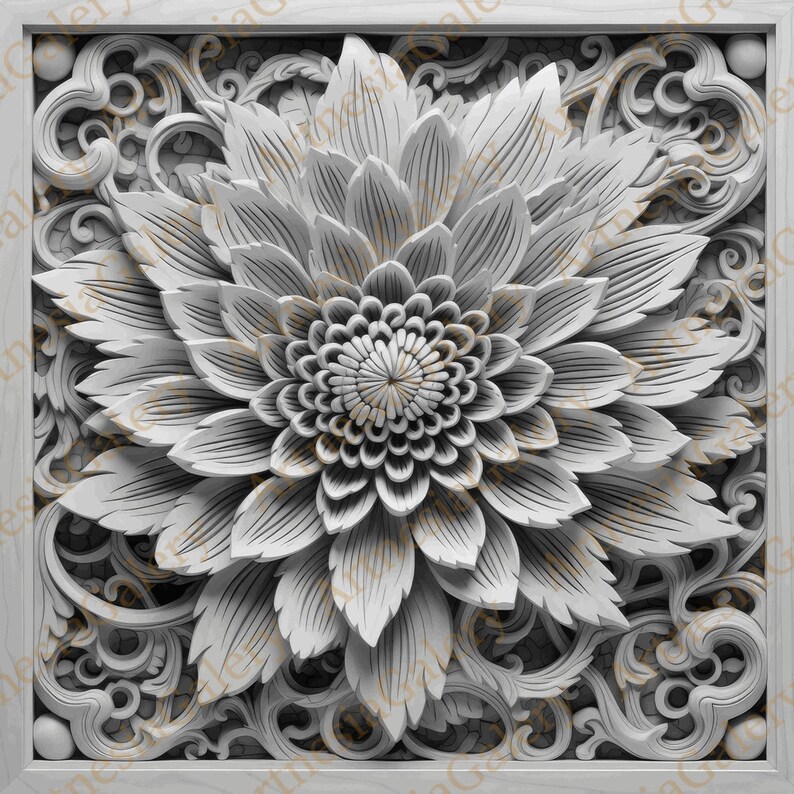 4 Dahlia Flower 3D Illusion PNG Laser Burn File, Digital Relief Design ...