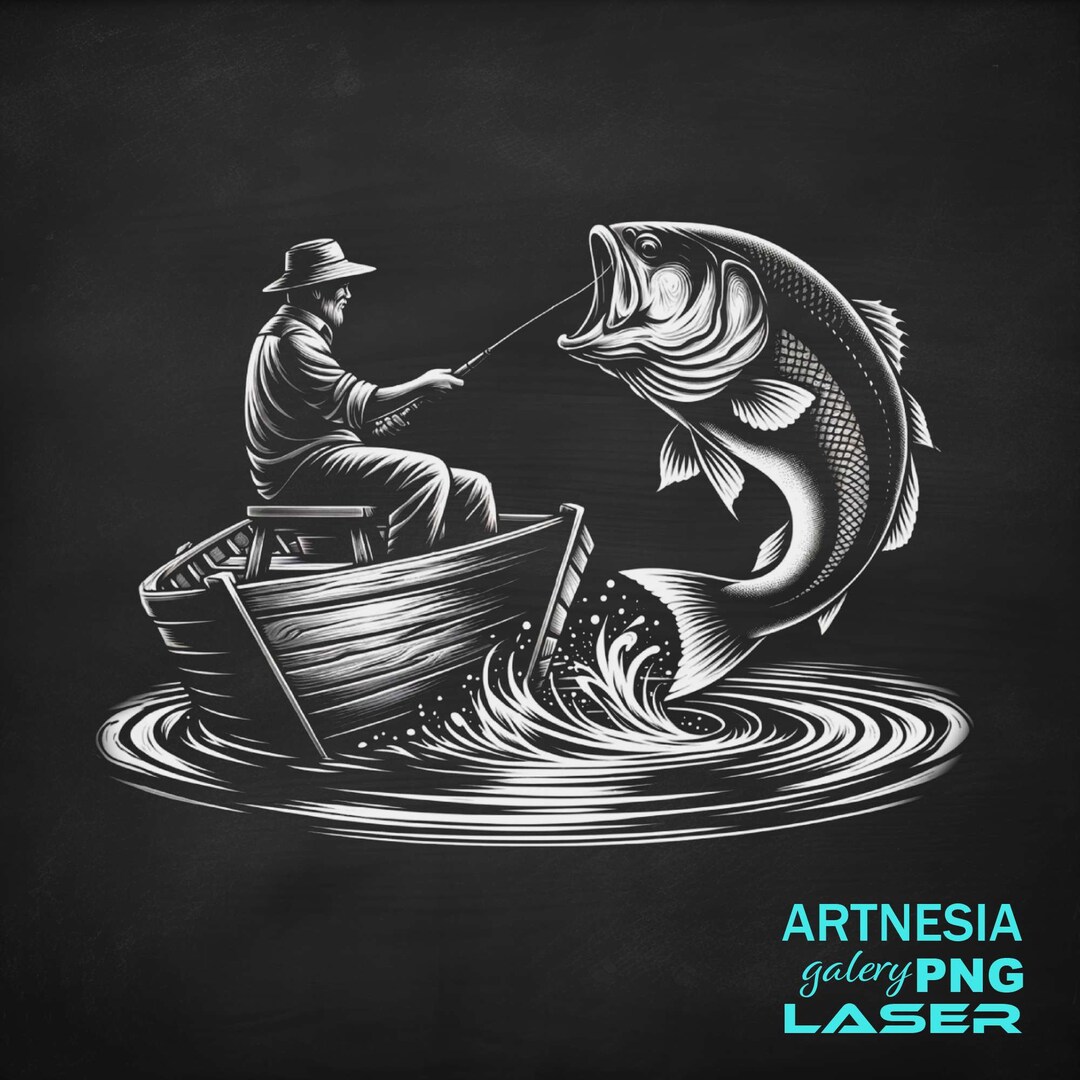 Fisherman & Bass Laser Engraving PNG File: Slate Coaster Design - Etsy UK