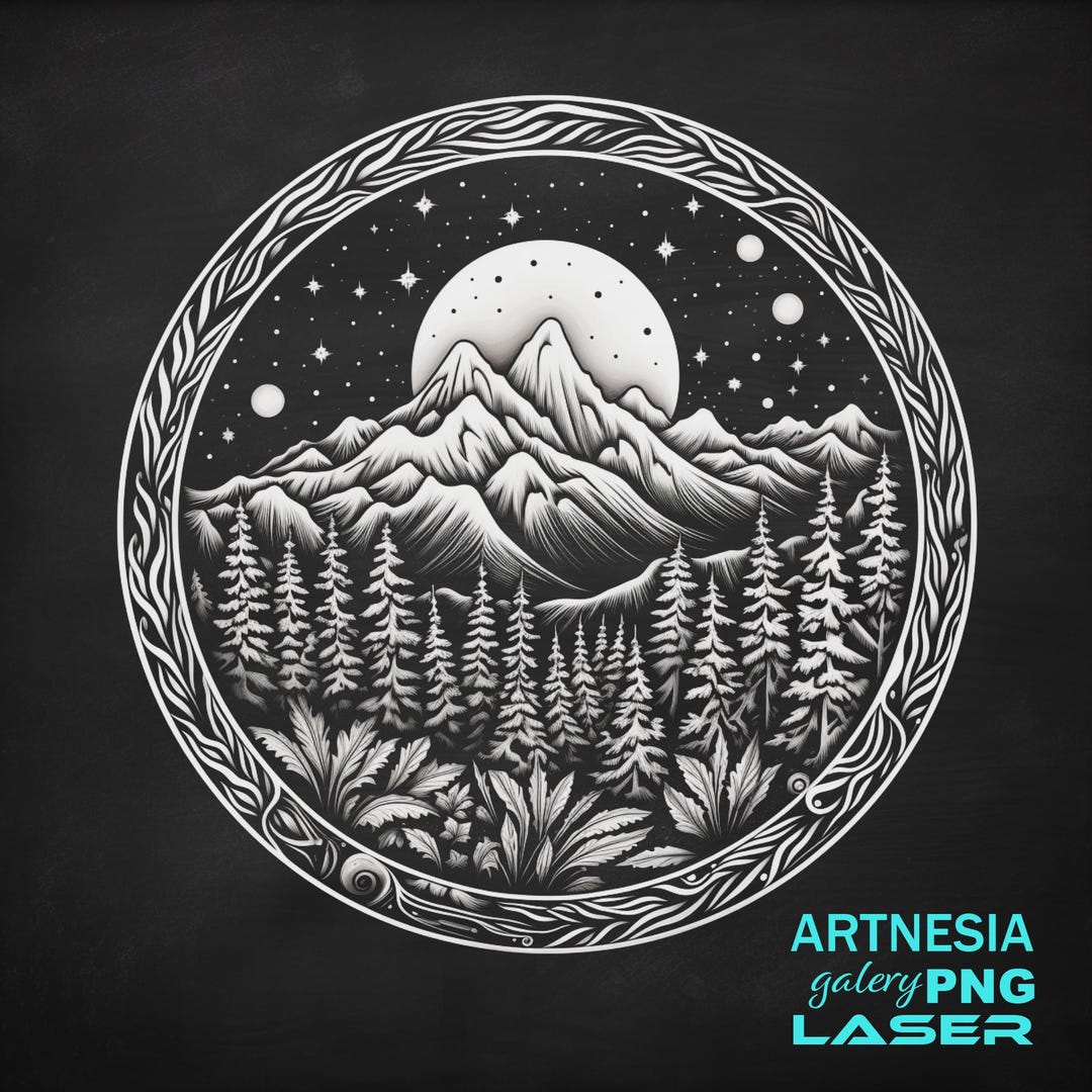 Forest Moon Laser Engraving PNG File: Slate Coaster Design - Etsy