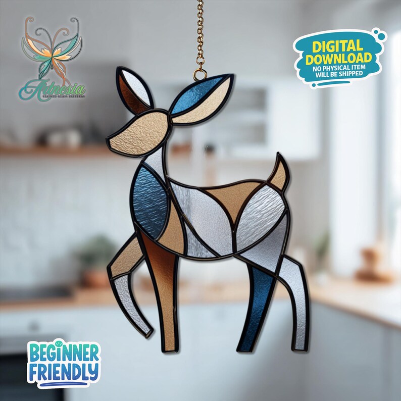 Nordic Reindeer Stained Glass Pattern, Reindeer Suncatcher, Stained ...