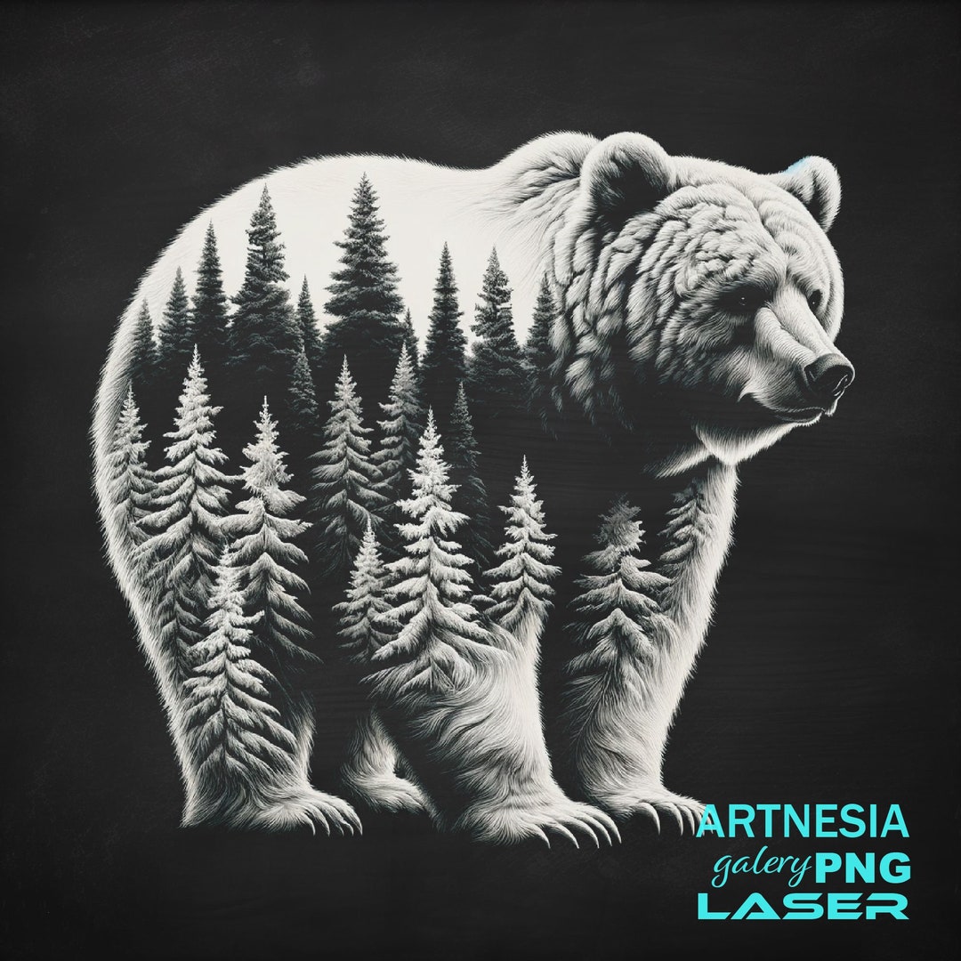 Bear Forest PNG Laser Engraving File for Slate Coaster, Laser Ready ...