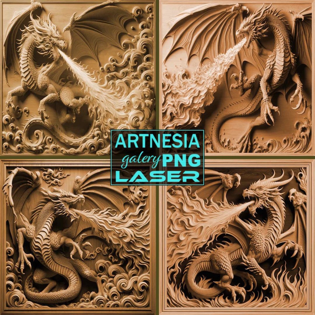 3D Dragon Laser Engraved File: Relief Design PNG (digital Download) - Etsy