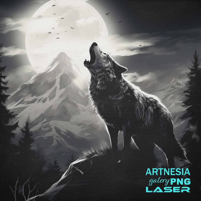 Wolf Howl PNG Laser Engraving File for Slate Coaster, Laser Ready ...
