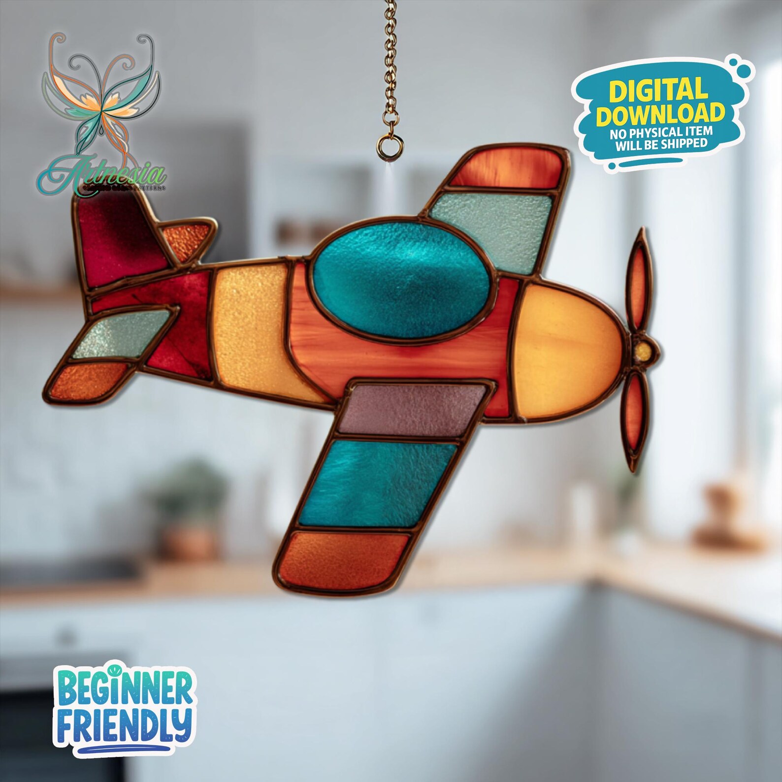 Plane Stained Glass Pattern, Air Plane Suncatcher, Stained Glass Plane ...