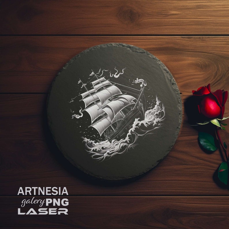 Sailing Boat V2 PNG Laser Engraving File for Slate Coaster, Laser Ready ...