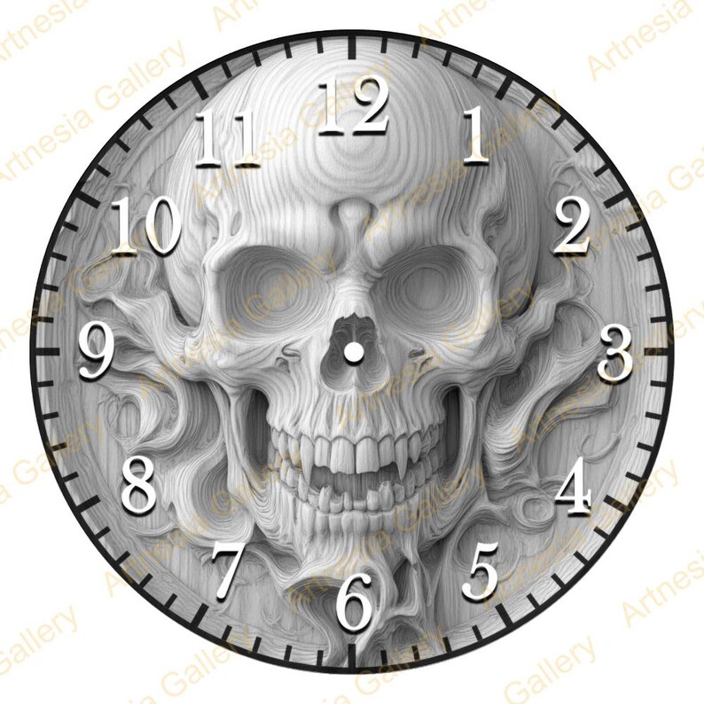 4 Skull 3D Illusion Clock Template PNG Laser Burn File, Digital Relief ...