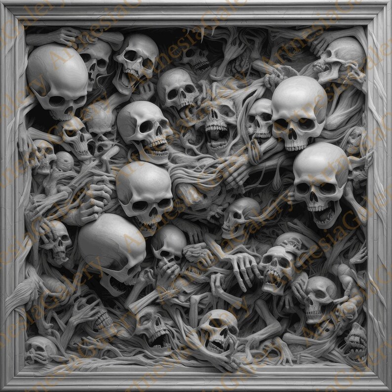 4 Scary Skull 3D Illusion PNG Laser Burn File, Digital Relief Design ...