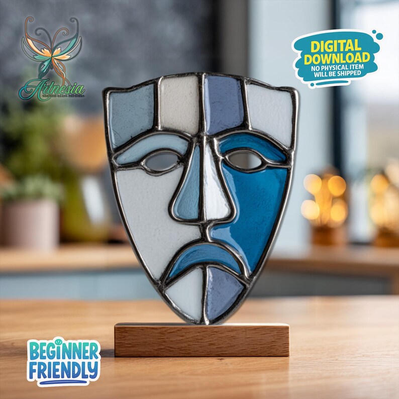 Greek Tragedy Mask Stained Glass Pattern, Gothic Suncatcher, Mask ...