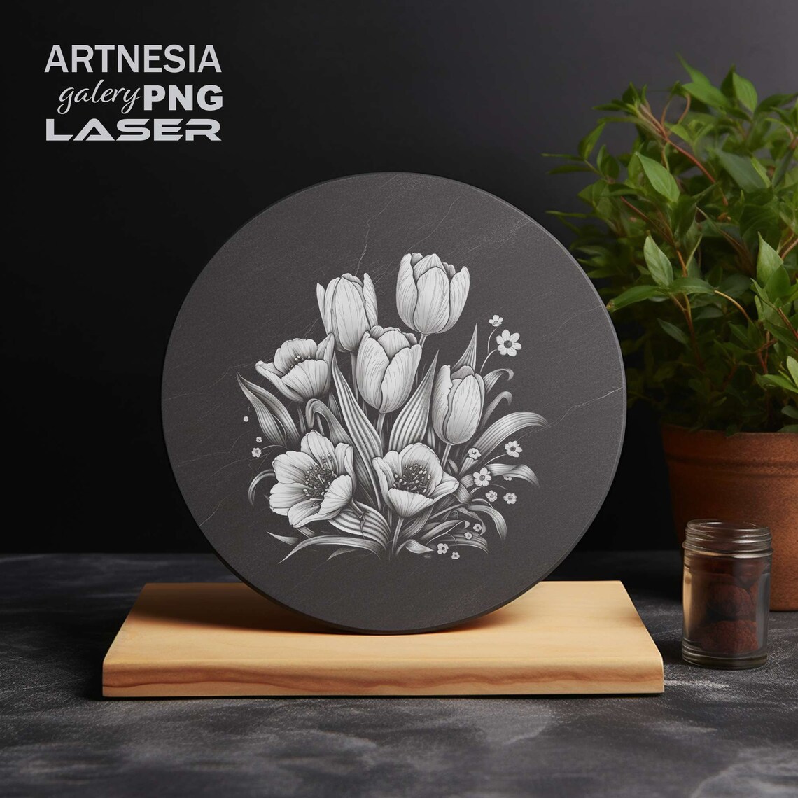 Tulip Flower V3 PNG Laser Engraving File for Slate Coaster, Laser Ready ...