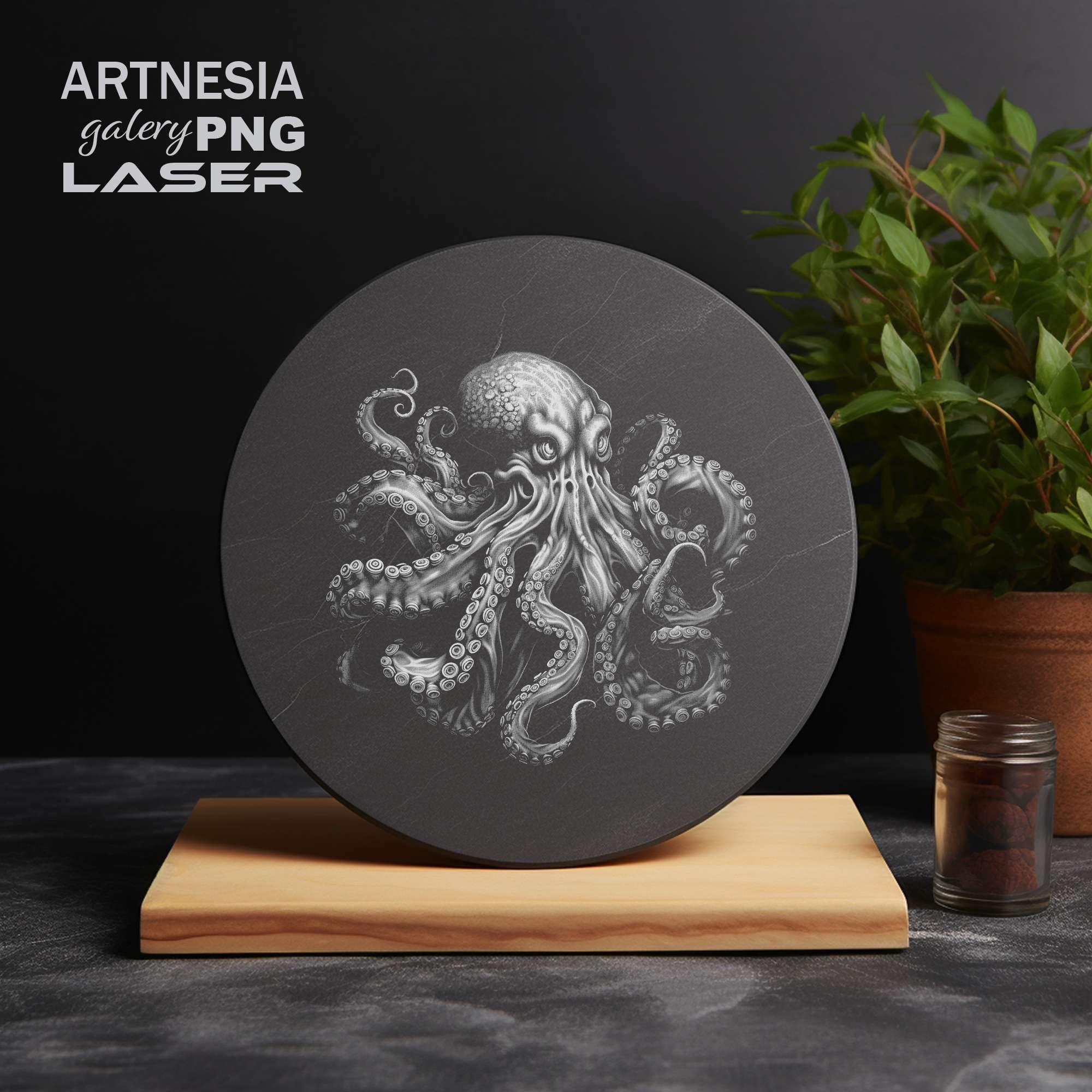 Octopus V2 PNG Laser Engraving File for Slate Coaster, Laser Ready ...
