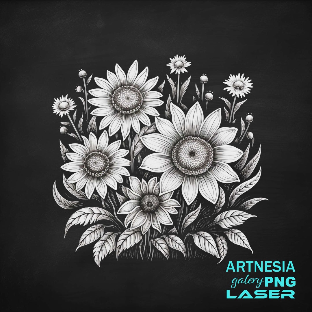 Sunflower V2 PNG Laser Engraving File for Slate Coaster, Laser Ready ...