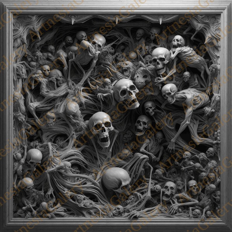 4 Scary Skull 3D Illusion PNG Laser Burn File, Digital Relief Design ...