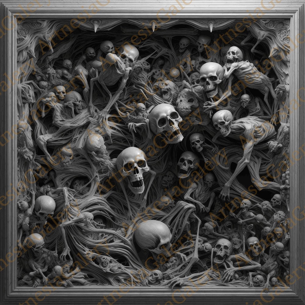 4 Scary Skull 3D Illusion PNG Laser Burn File, Digital Relief Design ...