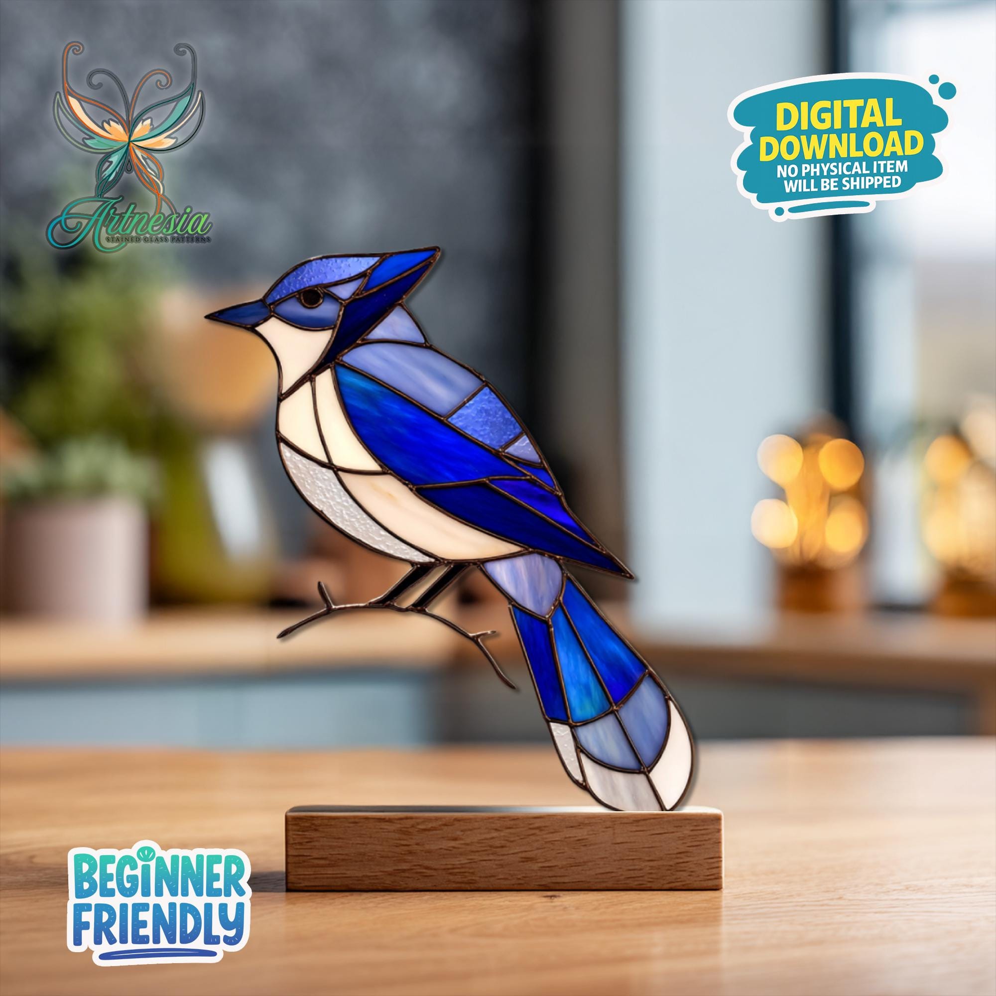 Blue Jay Stained Glass Pattern, Bird Stained Glass, Animal Suncatcher ...