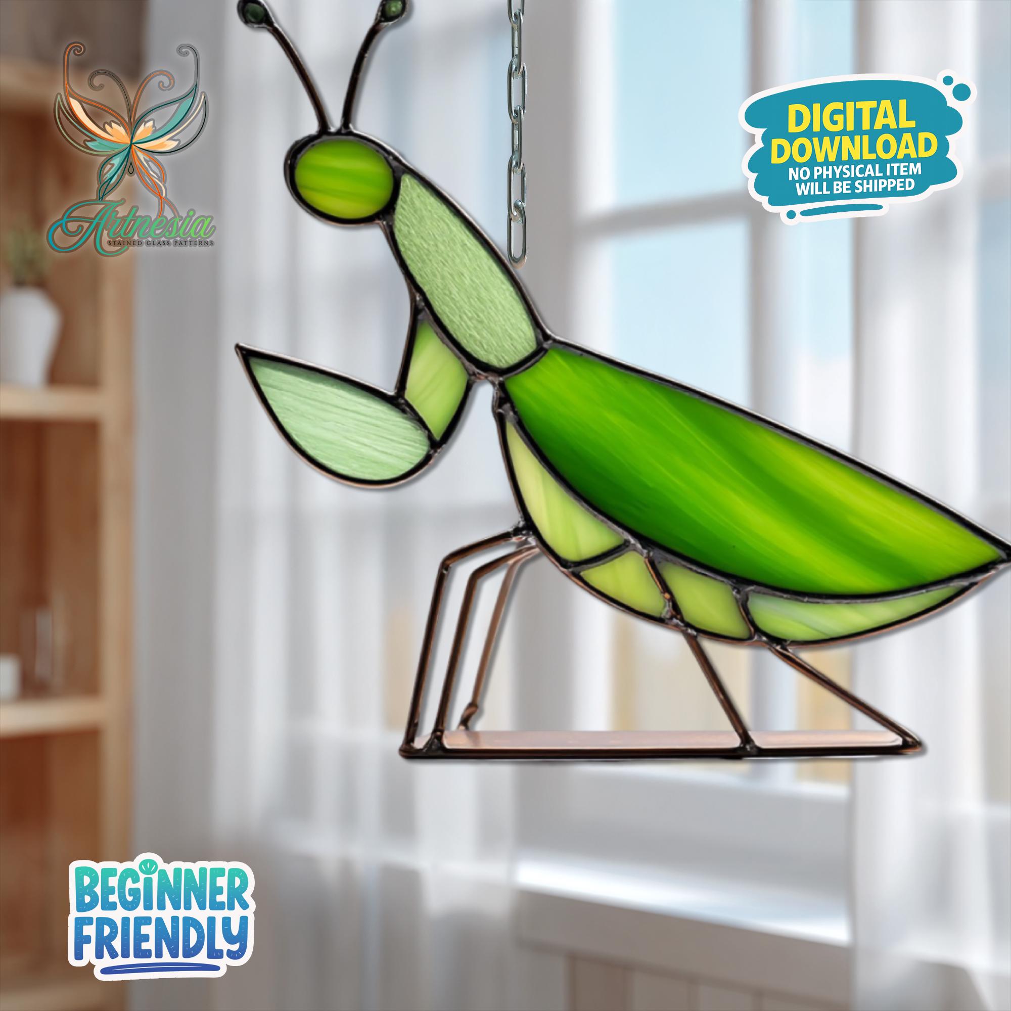 Praying Mantis Stained Glass Pattern, Praying Mantis Suncatcher, Home ...