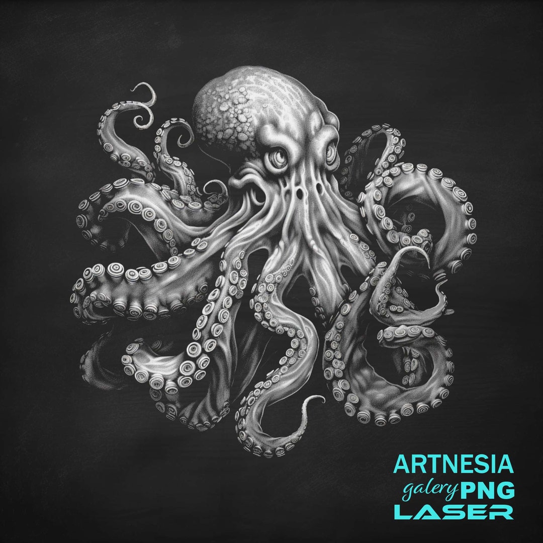 Octopus V2 PNG Laser Engraving File for Slate Coaster, Laser Ready ...