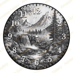 4 Waterfall 3D Illusion Clock Template PNG Laser Burn File, Digital ...