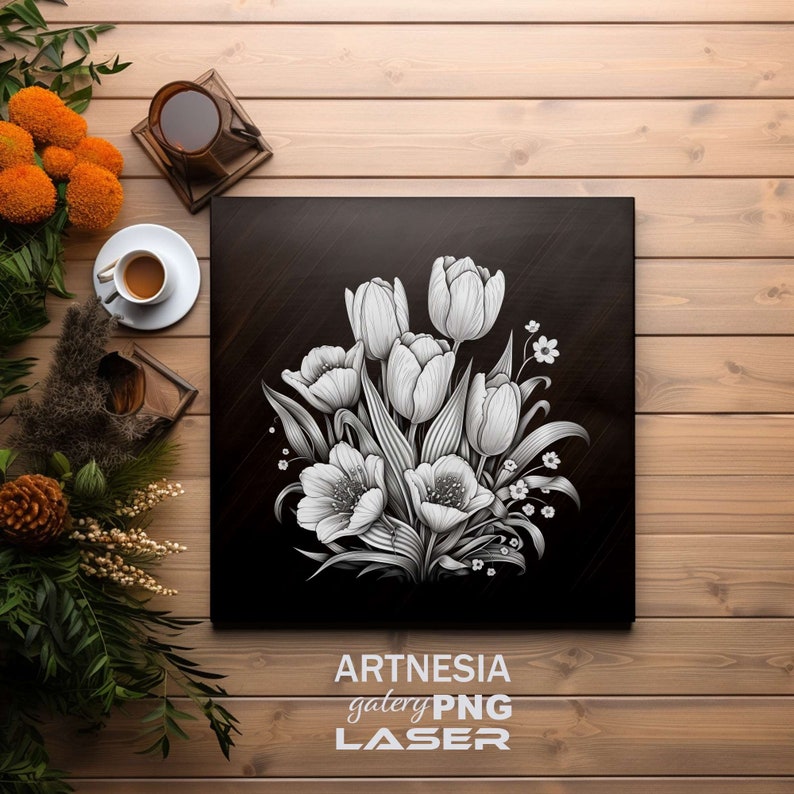Tulip Flower V3 PNG Laser Engraving File for Slate Coaster, Laser Ready ...