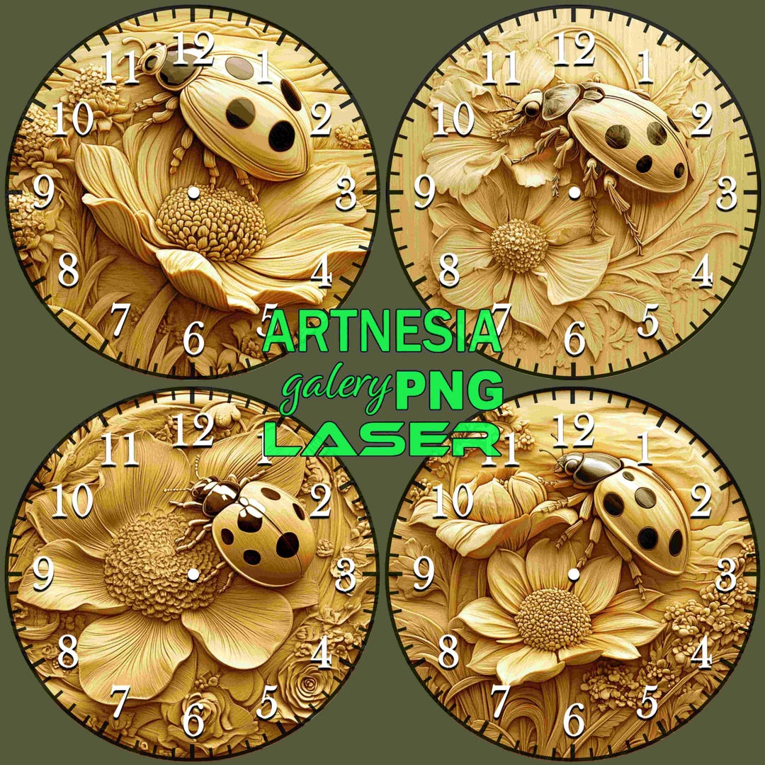 4 Ladybug 3D Illusion Clock Template PNG Laser Burn File, Digital ...