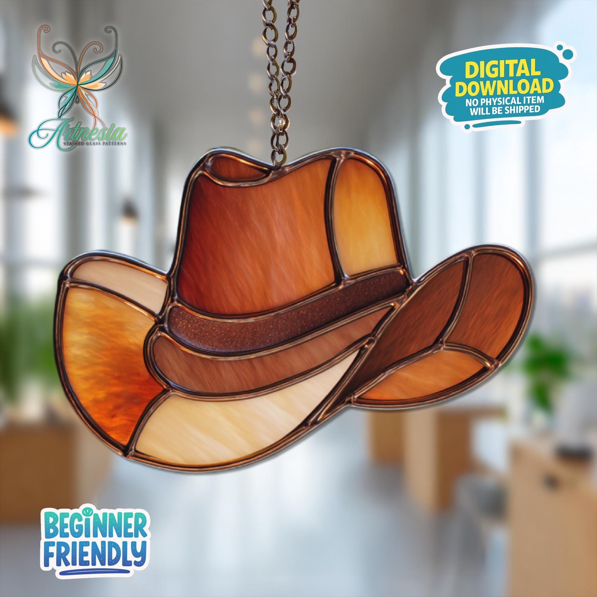 Cowboy Hat Stained Glass Pattern, Western Hat Suncatcher, Stained Glas ...