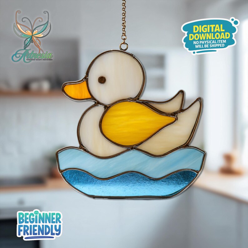 Swimming Duck Stained Glass Pattern, Duck Suncatcher, Animal Crafting ...