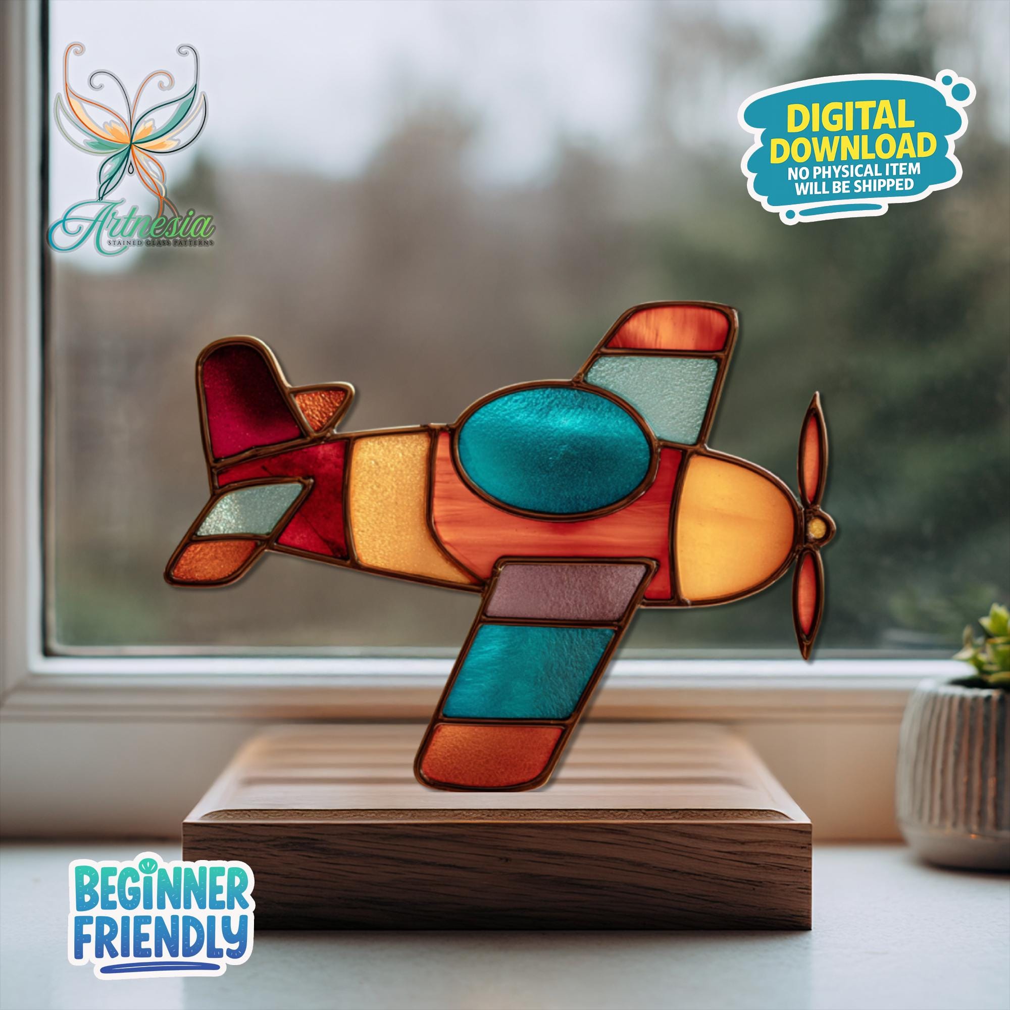 Plane Stained Glass Pattern, Air Plane Suncatcher, Stained Glass Plane ...