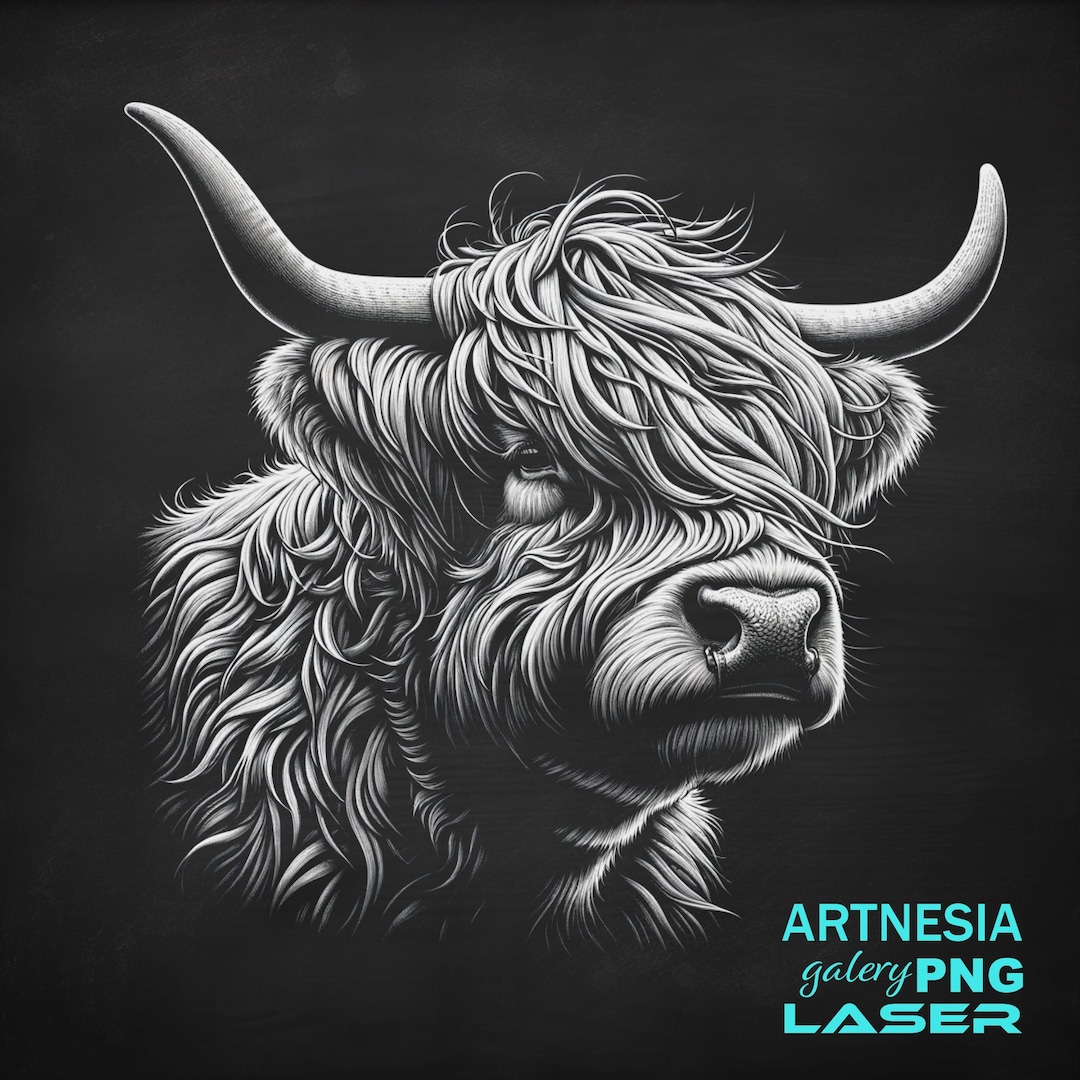 Highland Cow V2 PNG Laser Engraving File for Slate Coaster, Laser Ready ...