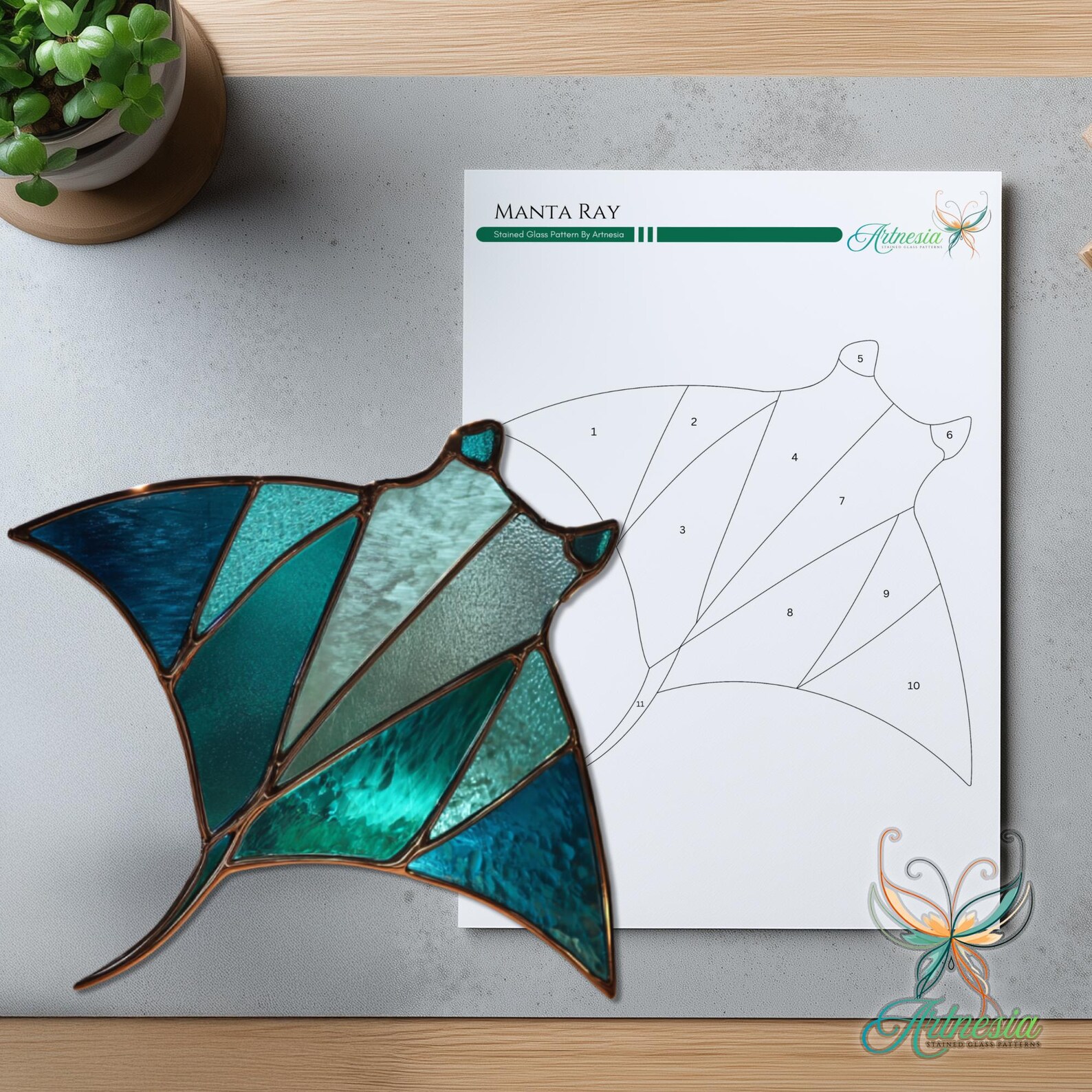 Manta Ray Stained Glass Pattern, Manta Ray Suncatcher, Stained Glass ...