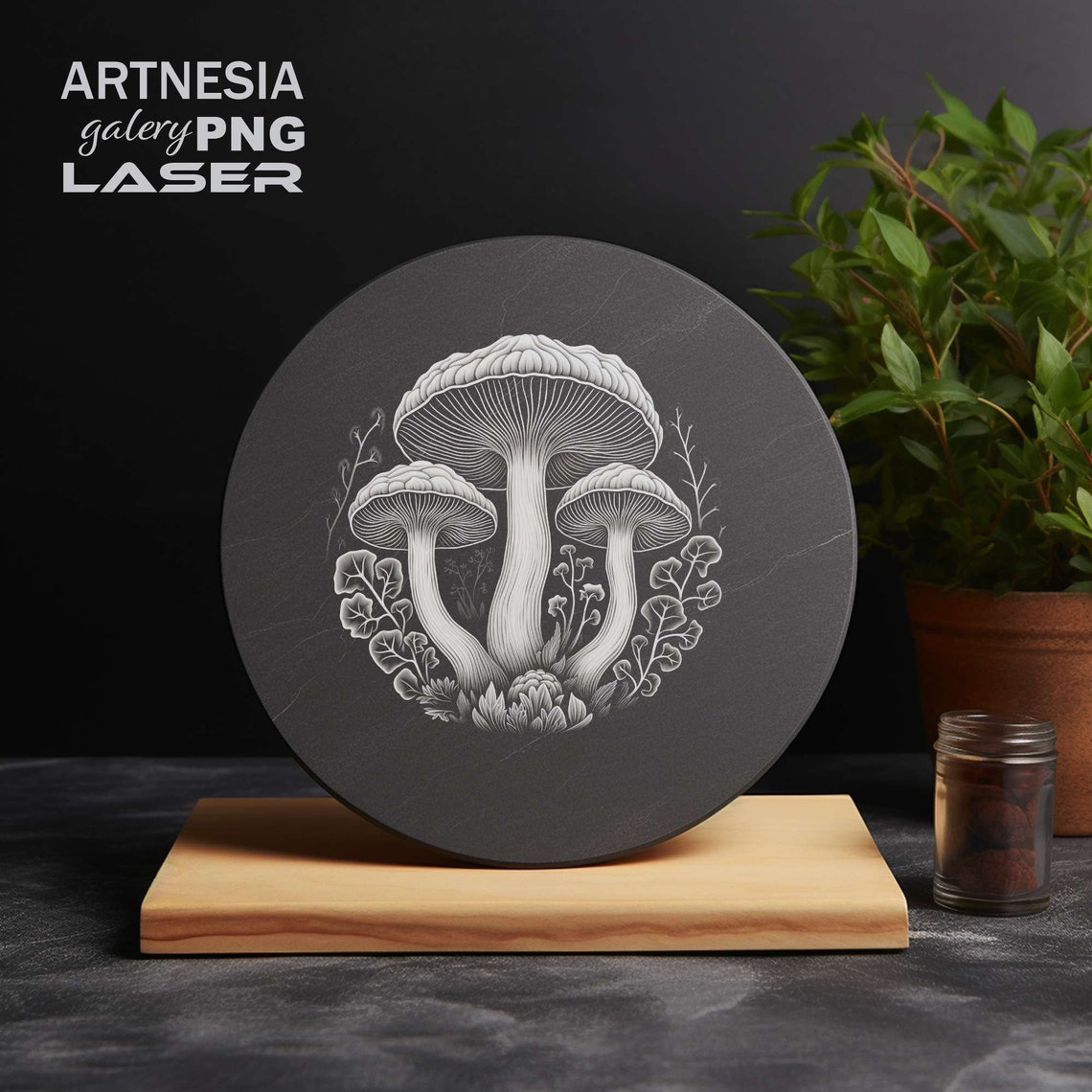 Mushroom PNG Laser Engraving File for Slate Coaster, Laser Ready Design ...