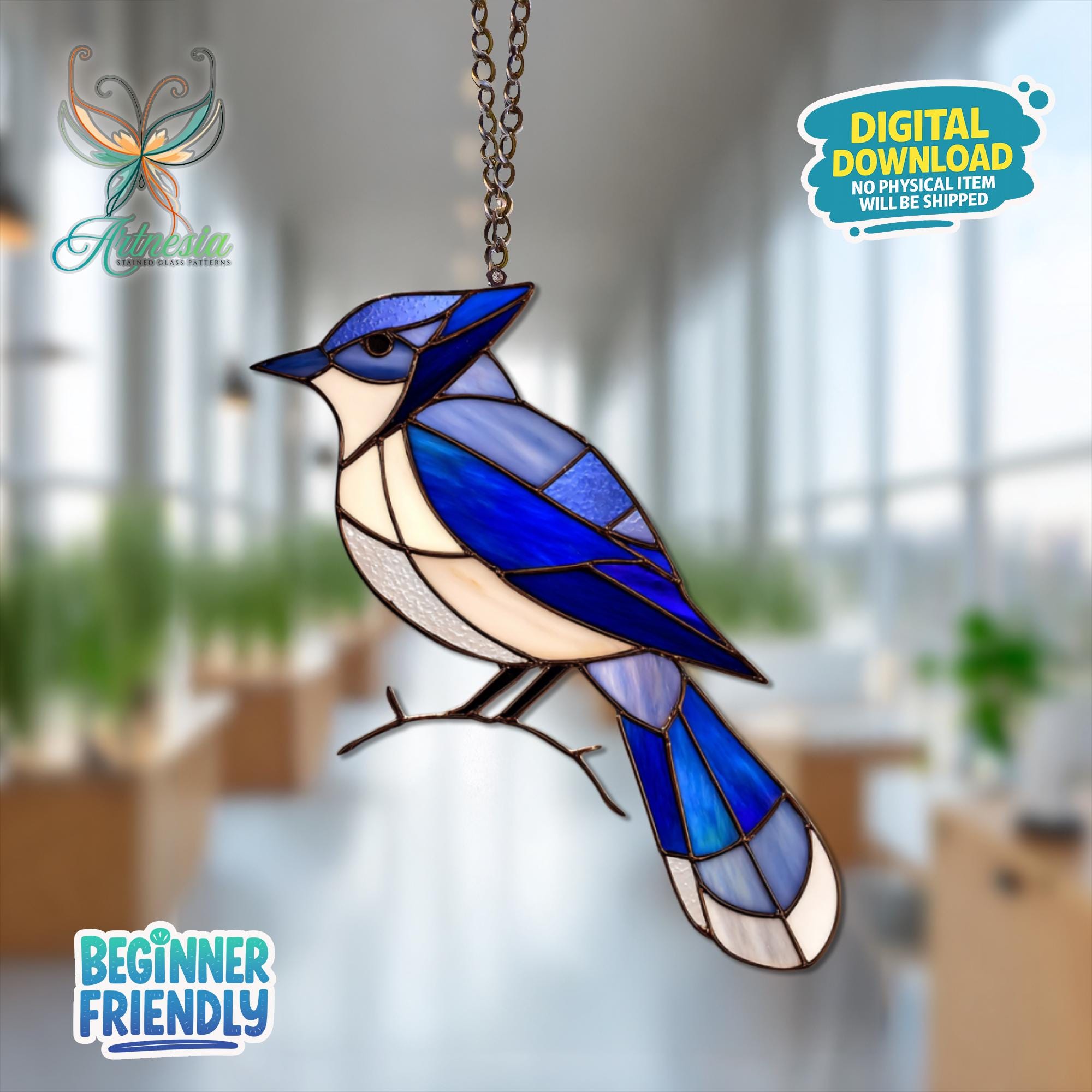 Blue Jay Stained Glass Pattern, Bird Stained Glass, Animal Suncatcher ...