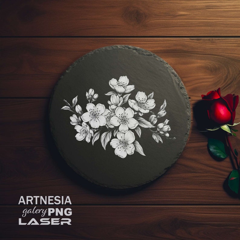 Cherry Blossom Flower PNG Laser Engraving File for Slate Coaster, Laser ...