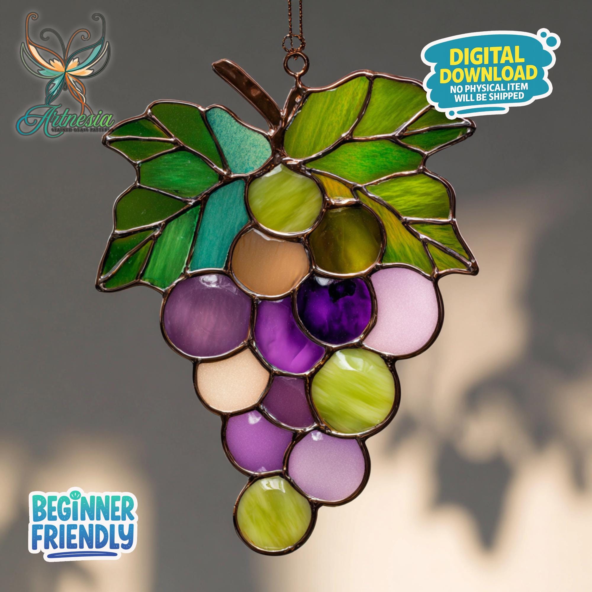 Grapes Stained Glass Pattern, Grapes Suncatcher, Fruit Stained Glass ...
