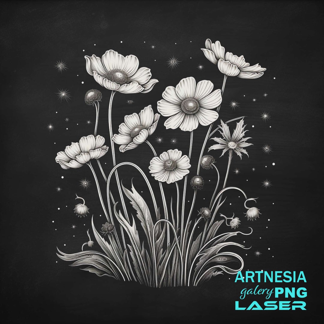 Cosmos Flower PNG: Laser Engraving File for Slate Coaster (digital ...