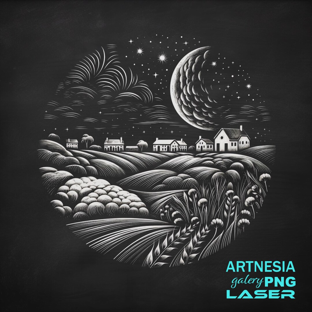 Wheat Field and Moon PNG Laser Engraving File for Slate Coaster, Laser ...