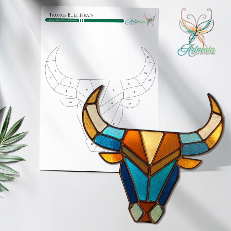 Taurus Bull Stained Glass Pattern, Bull Suncatcher, Skull Stained Glass ...
