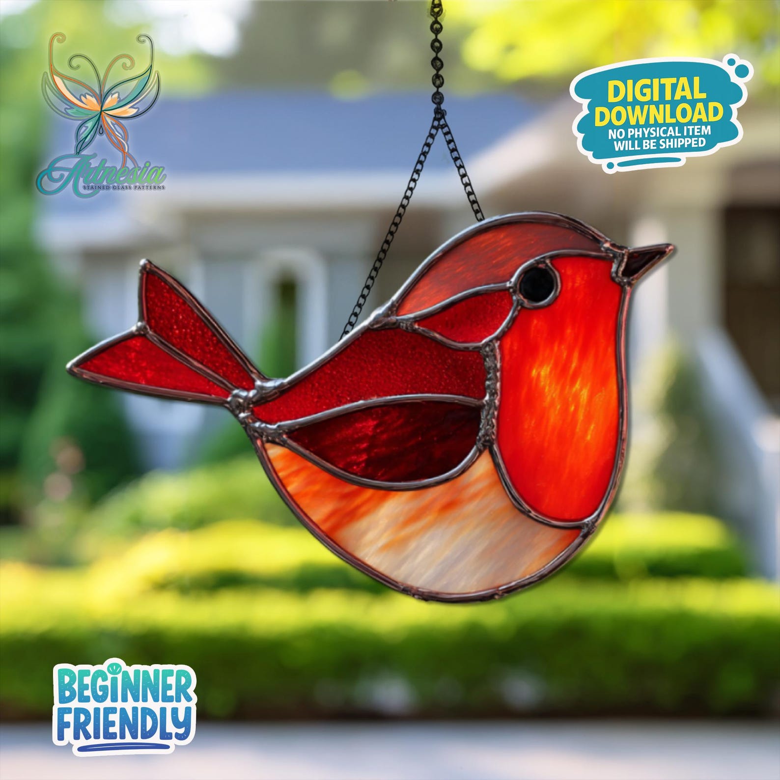 Robin Plant Stake Stained Glass Pattern, Robin Suncatcher, Bird Stained ...