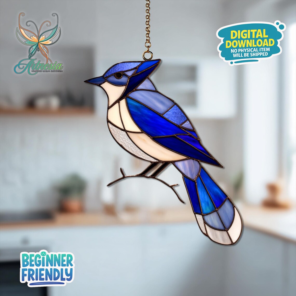 Blue Jay Stained Glass Pattern, Bird Stained Glass, Animal Suncatcher ...
