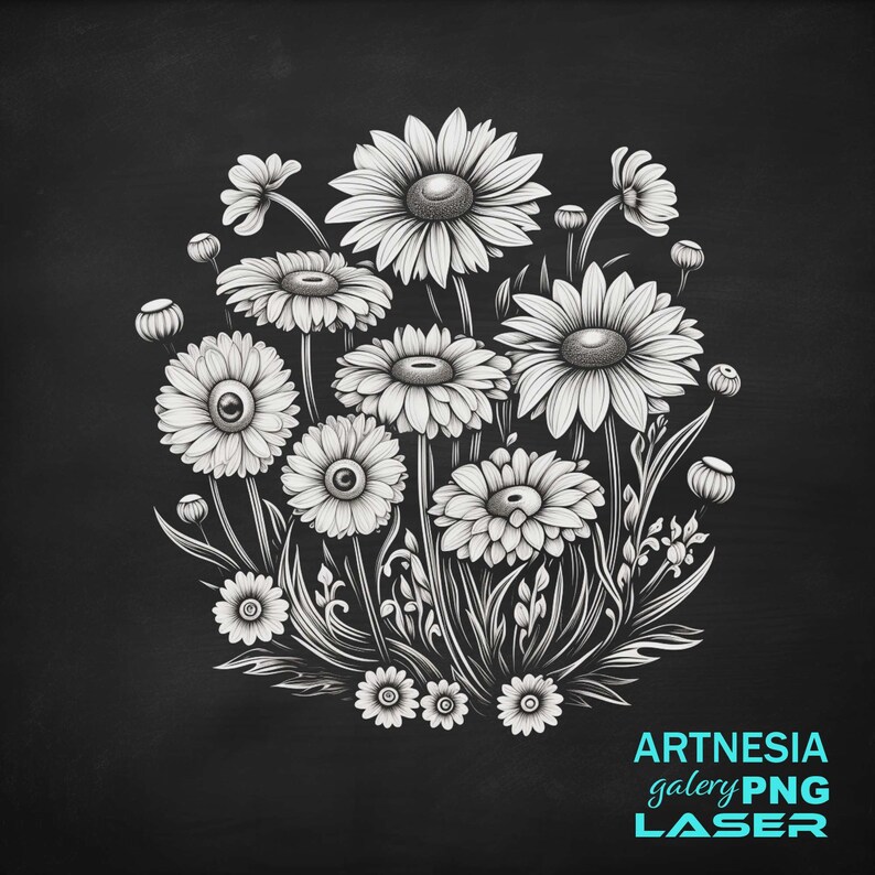 Daisy Flower V2 PNG Laser Engraving File for Slate Coaster, Laser Ready ...