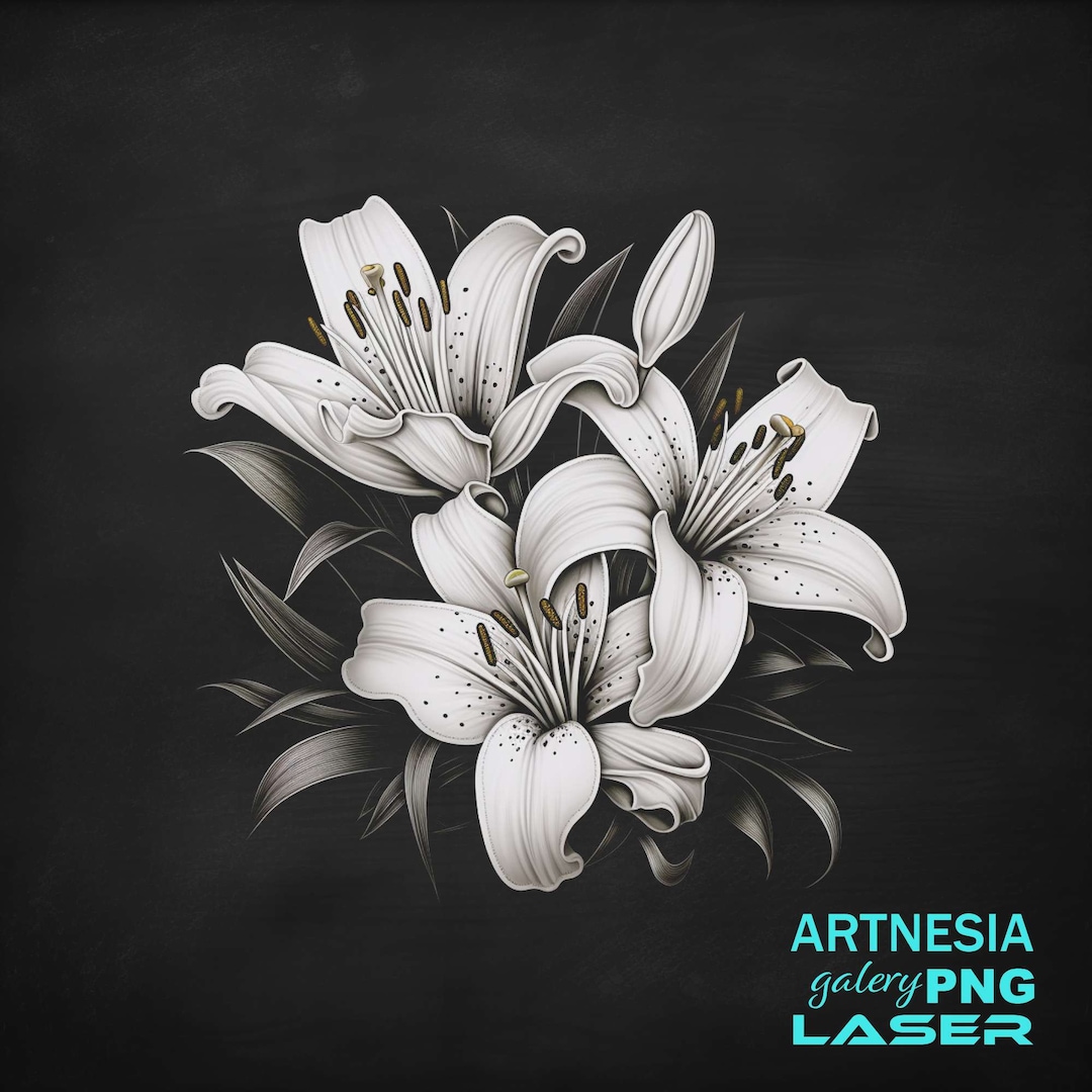 Lily Flower V2 PNG Laser Engraving File for Slate Coaster, Laser Ready ...