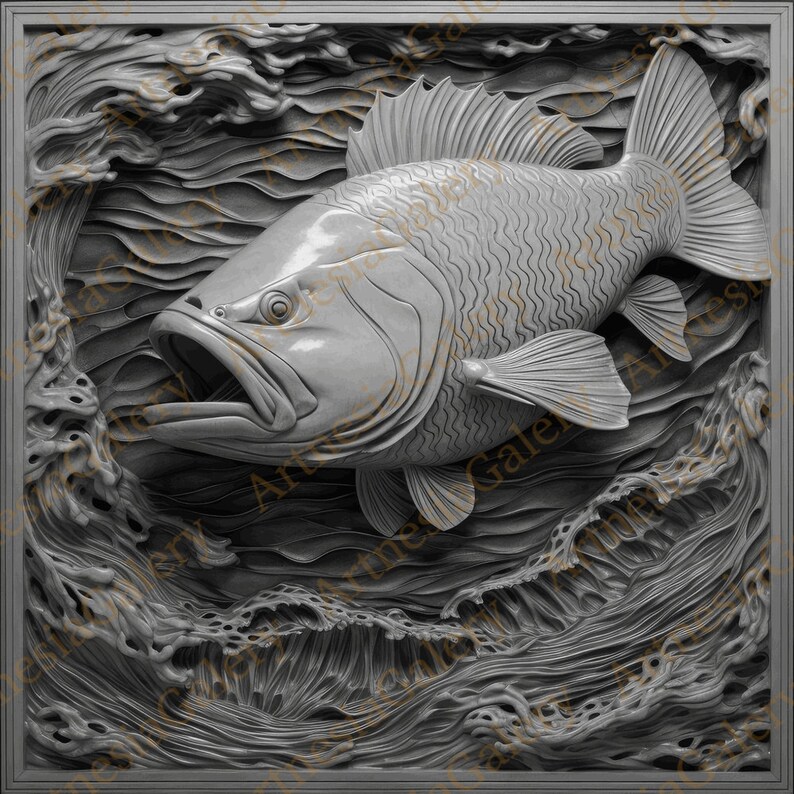 Goliath Grouper 3D Illusion PNG Laser File: Fish Engraved Relief Design ...