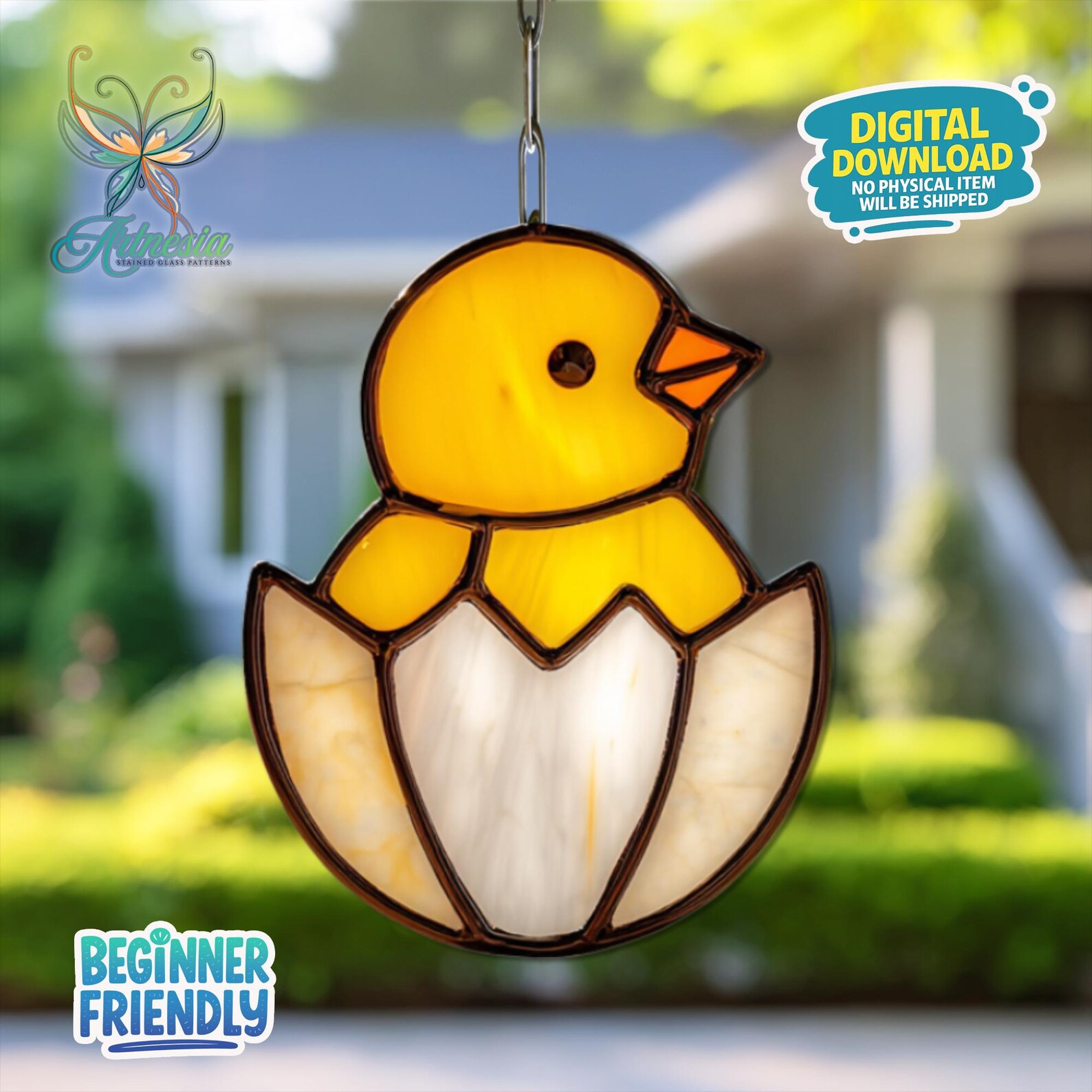 Baby Chick Stained Glass Pattern, Cute Chick Suncatcher, Stained Glass ...