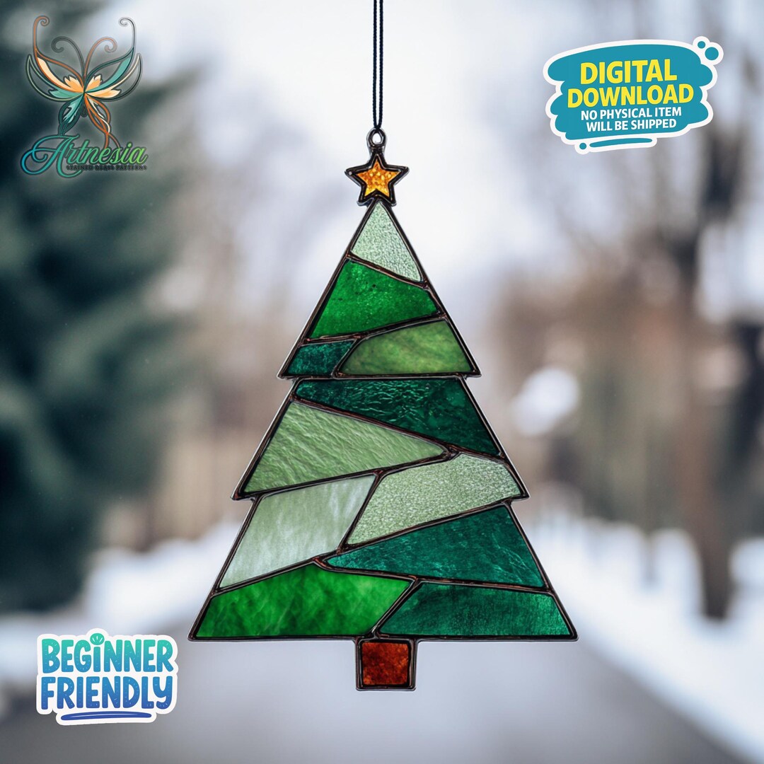 Winter Tree Stained Glass Pattern, Tree Suncatcher, Stained Glass Tree ...