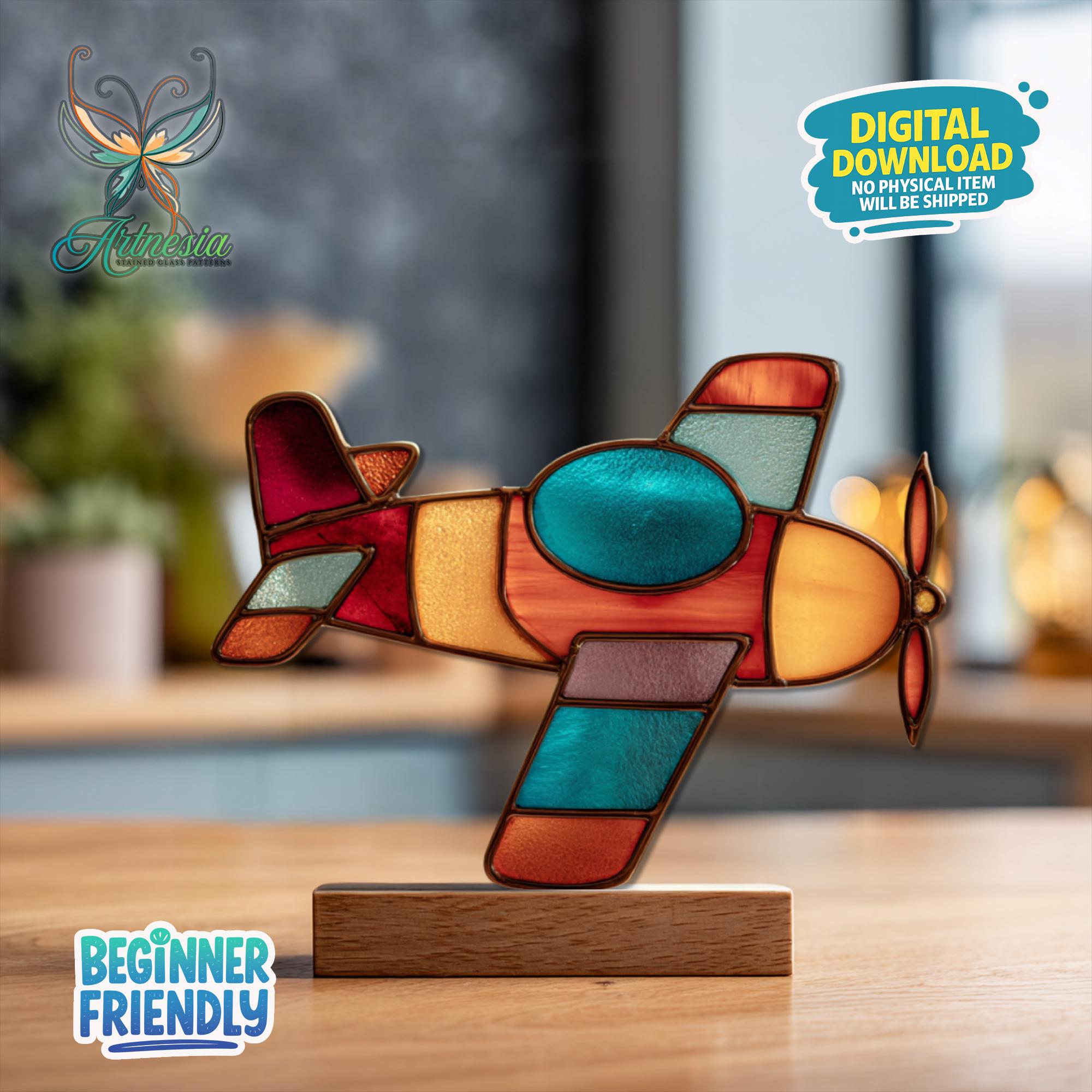 Plane Stained Glass Pattern, Air Plane Suncatcher, Stained Glass Plane ...